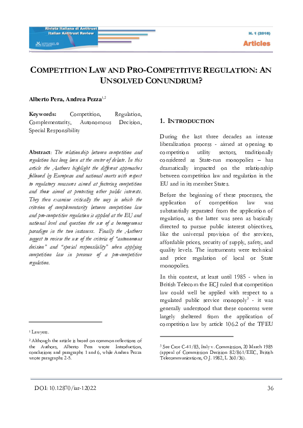 (PDF) Competition Law and Pro-Competitive Regulation: An Unsolved ...