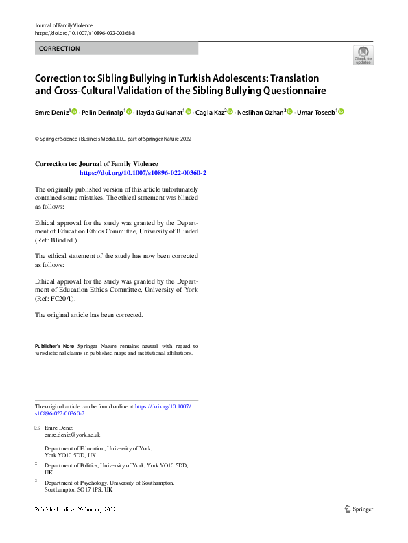 (PDF) Correction to: Sibling Bullying in Turkish Adolescents ...