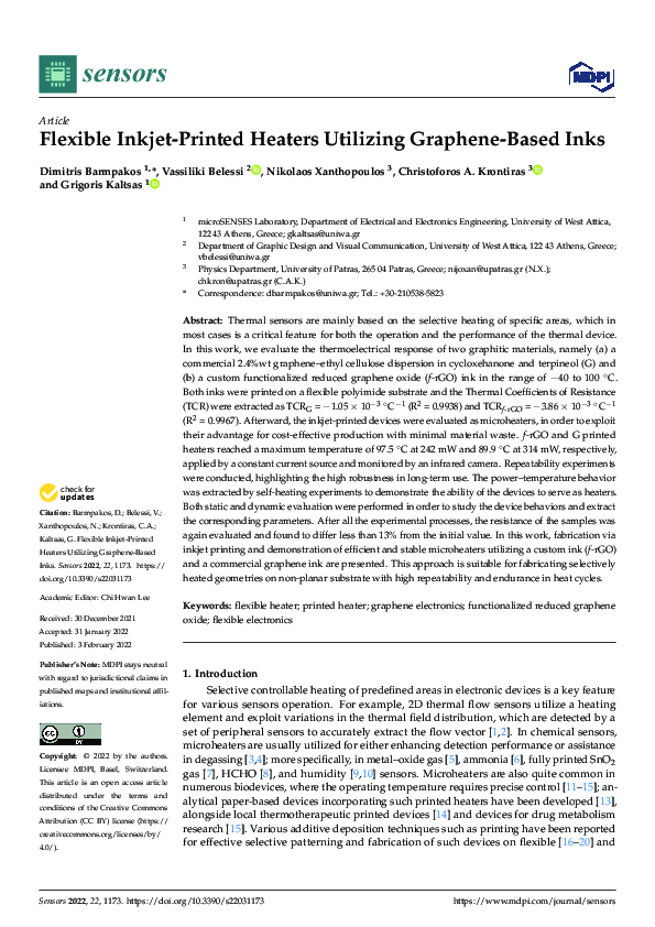 (PDF) Flexible Inkjet-Printed Heaters Utilizing Graphene-Based Inks