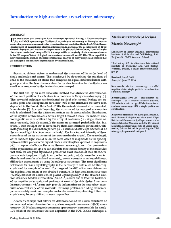 (PDF) Introduction to high-resolution cryo-electron microscopy