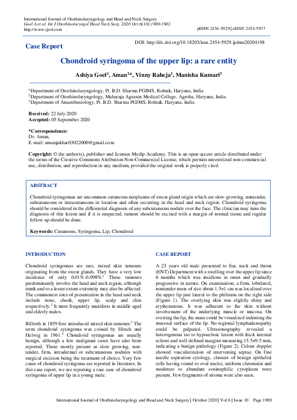 (PDF) Chondroid syringoma of the upper lip: a rare entity