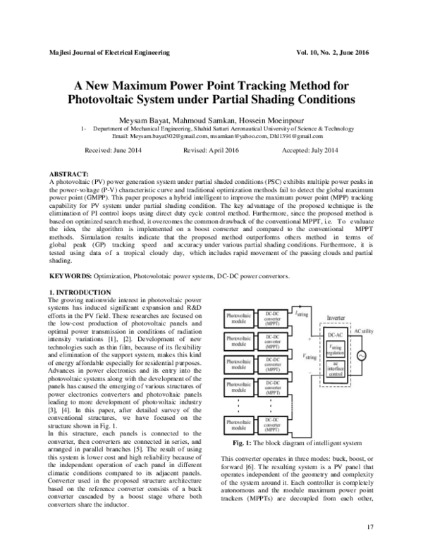 A New Maximum Power Point Tracking Method For Photovoltaic System Under Partial Shading Conditions