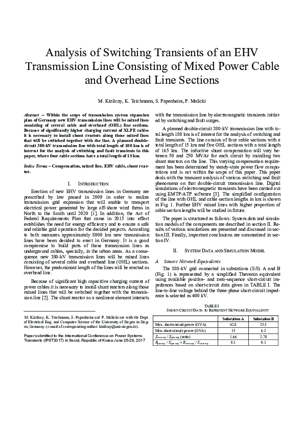 (PDF) Analysis of Switching Transients of an EHV Transmission Line ...