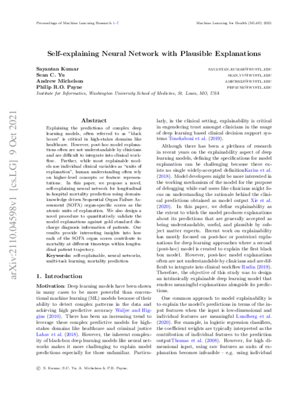 (PDF) Self-explaining Neural Network with Plausible Explanations