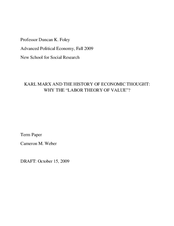(PDF) KARL MARX AND THE HISTORY OF ECONOMIC THOUGHT: WHY THE “LABOR ...