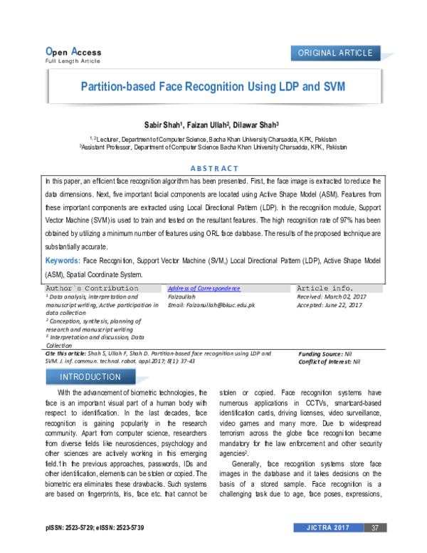 (PDF) Partition-based Face Recognition Using LDP and SVM