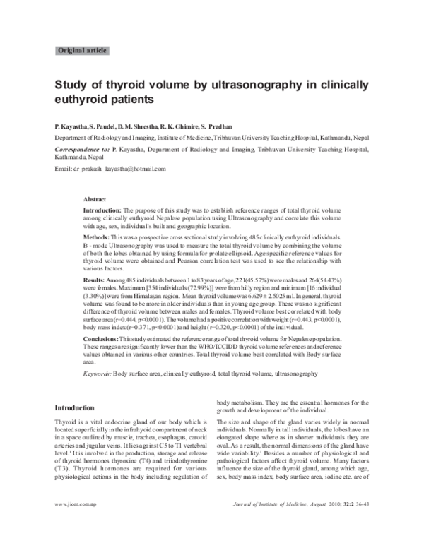 (PDF) Study of thyroid volume by ultrasonography in clinically ...
