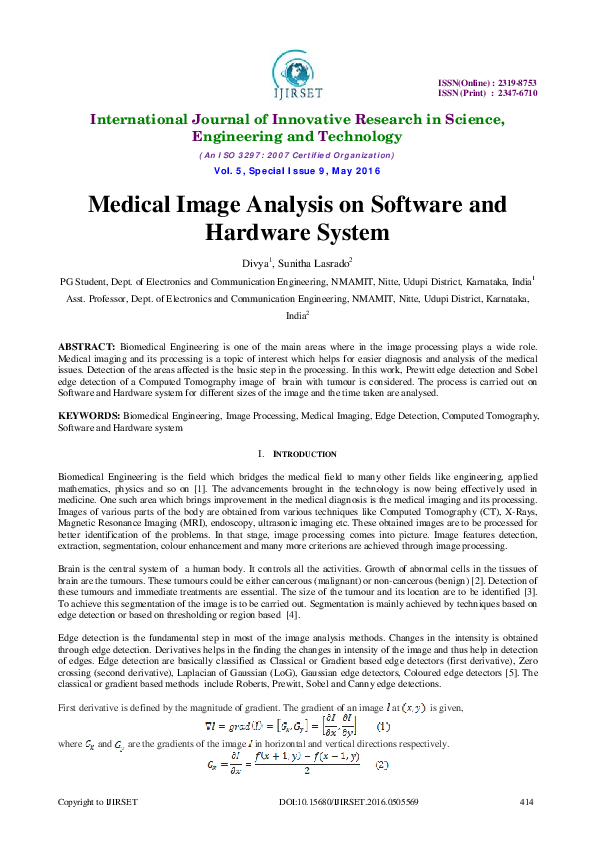 (PDF) Medical Image Analysis on Software and Hardware System