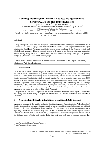 Pdf Building Multilingual Lexical Resources Using Wordnets Structure Design And