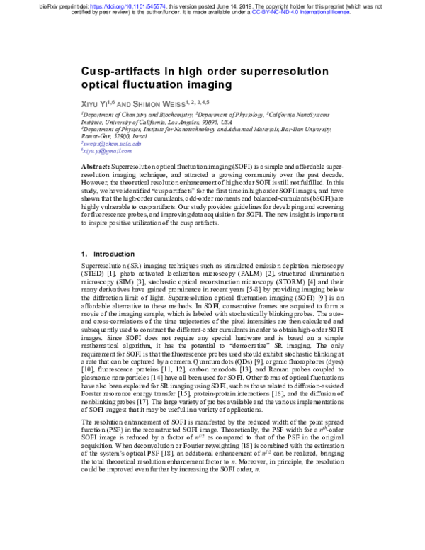 (PDF) Cusp-artifacts in high order Superresolution Optical Fluctuation ...