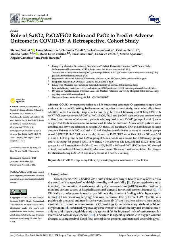(PDF) Role of SatO2, PaO2/FiO2 Ratio and PaO2 to Predict Adverse ...
