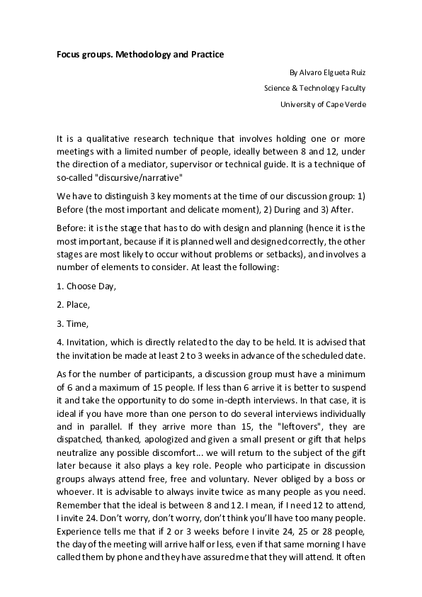 (PDF) Focus Groups. Methodology and Practice (EN ESP PT) | Alvaro Elgueta Ruiz - Academia.edu