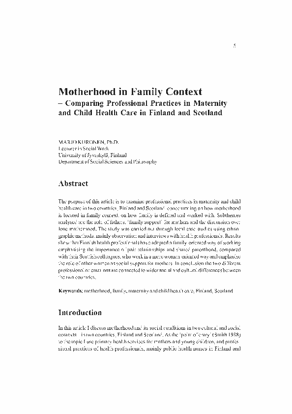 (PDF) Motherhood in Family Context-Comparing Professional Practices in ...