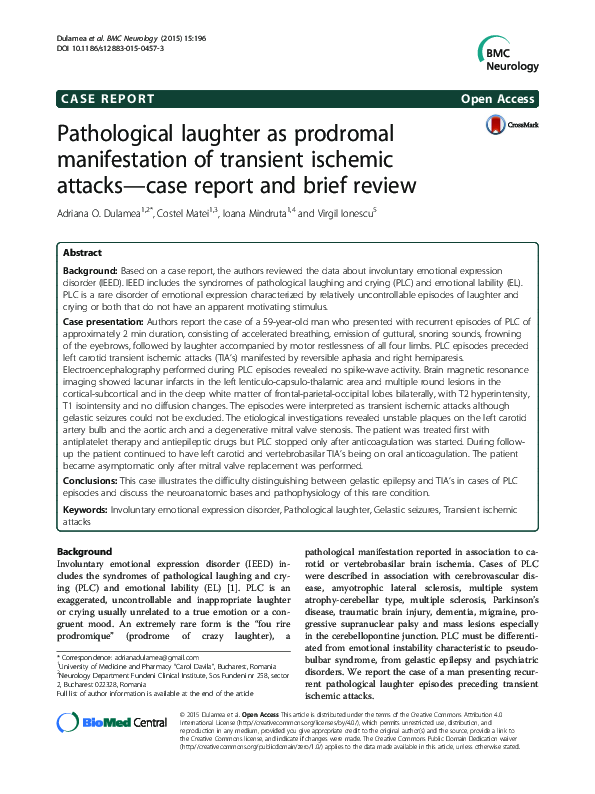 (PDF) Pathological laughter as prodromal manifestation of transient ...
