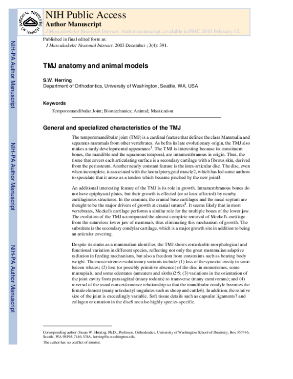 (PDF) TMJ anatomy and animal models