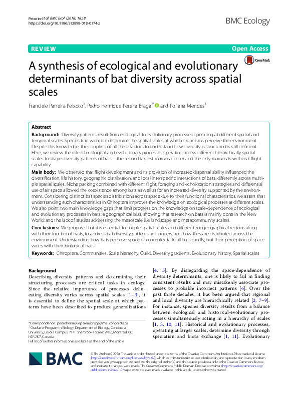 (PDF) A synthesis of ecological and evolutionary determinants of bat ...