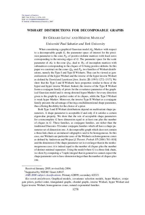 (PDF) Wishart distributions for decomposable graphs