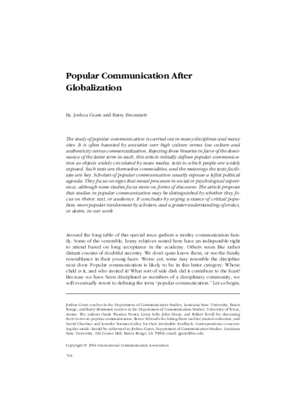 (PDF) Popular communication after globalization