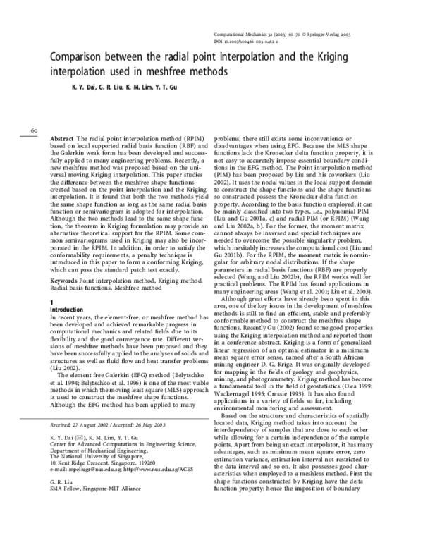 (PDF) Comparison between the radial point interpolation and the Kriging interpolation used in ...
