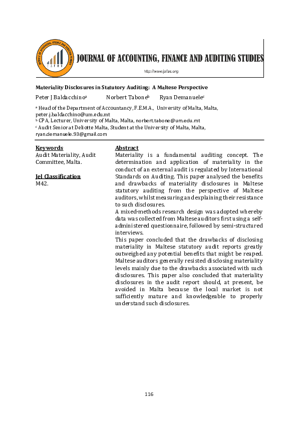 (PDF) Materiality disclosures in statutory auditing : a Maltese ...