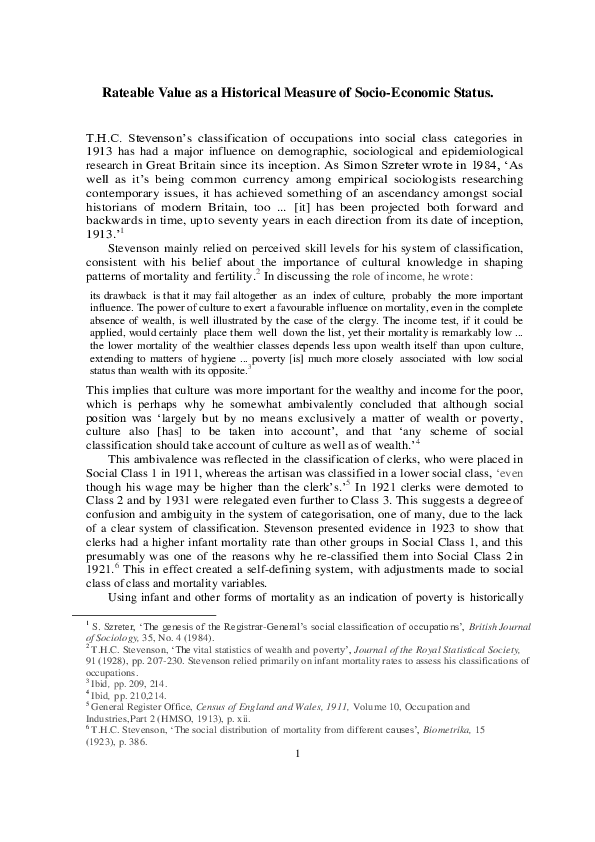 (PDF) Rateable Value Socio-Economic Status