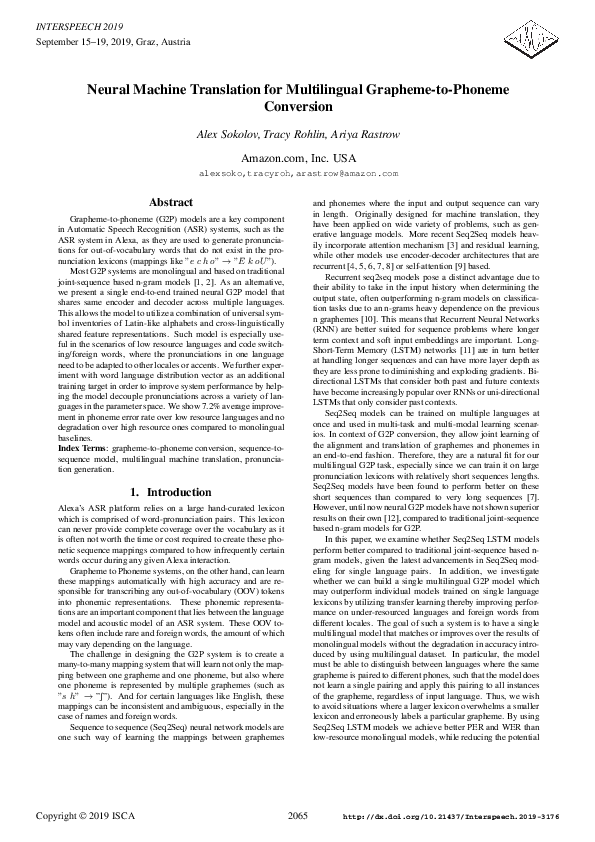 (PDF) Neural Machine Translation for Multilingual Grapheme-to-Phoneme ...