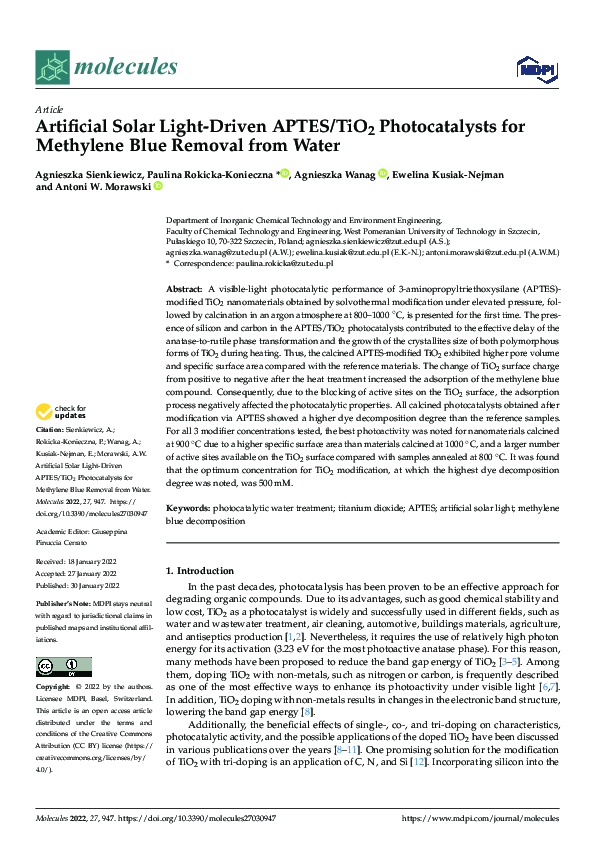 (PDF) Artificial Solar Light-Driven APTES/TiO2 Photocatalysts for ...