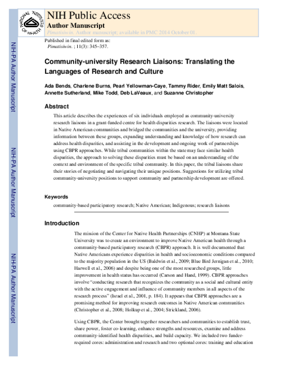 (PDF) Community-university Research Liaisons: Translating the Languages ...