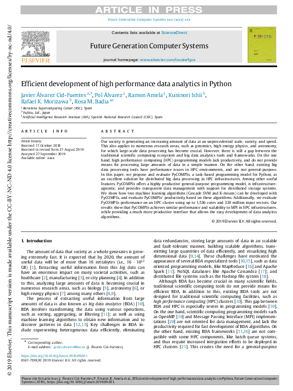 Pdf Efficient Development Of High Performance Data Analytics In Python