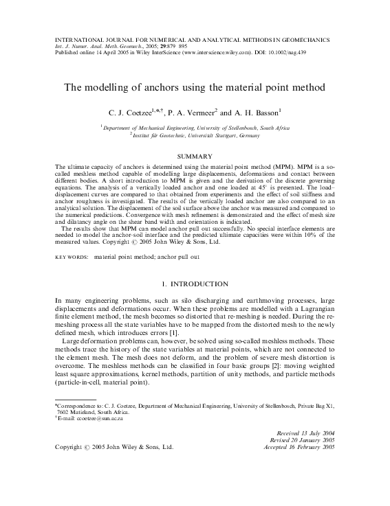 (PDF) The modelling of anchors using the material point method