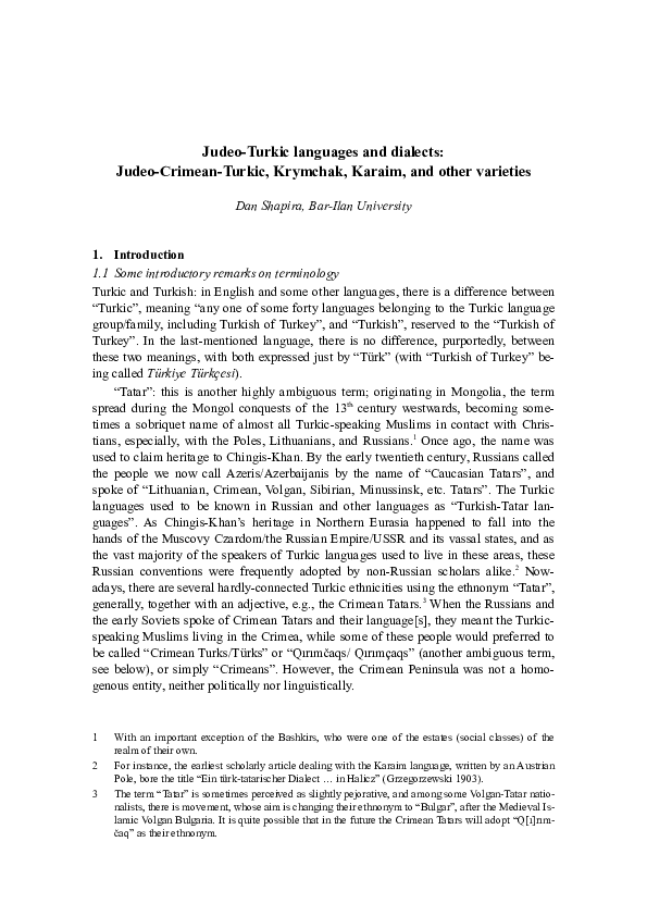 (PDF) Judeo-Turkic languages and dialects: Judeo-Crimean-Turkic ...