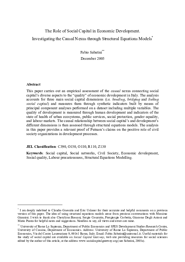(PDF) Social Capital and Economic Development