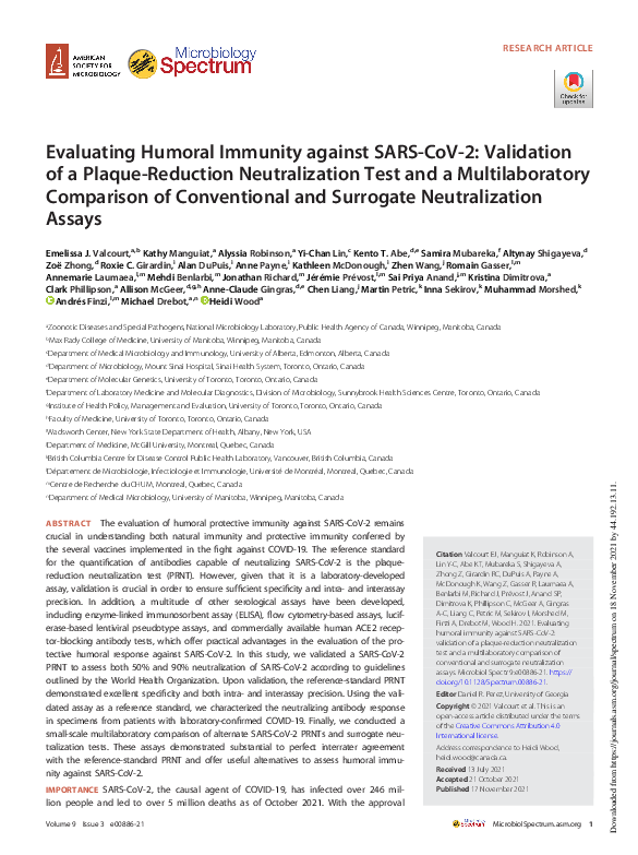 (PDF) Evaluating Humoral Immunity against SARS-CoV-2: Validation of a ...