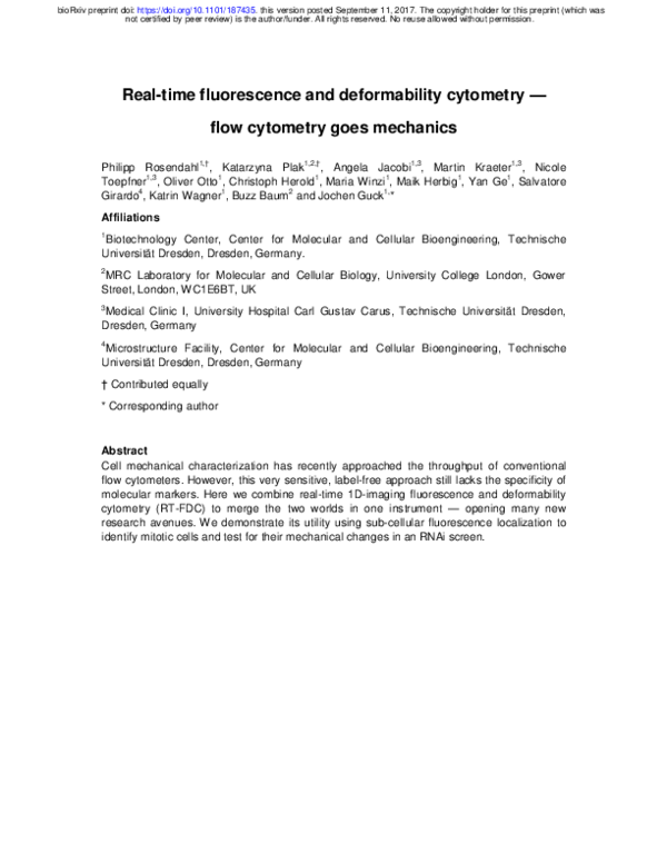 (PDF) Real-time fluorescence and deformability cytometry - flow ...