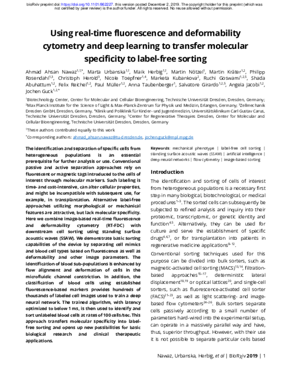 (PDF) Using real-time fluorescence and deformability cytometry and deep ...