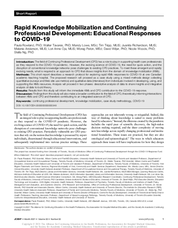 (PDF) Rapid Knowledge Mobilization and Continuing Professional ...