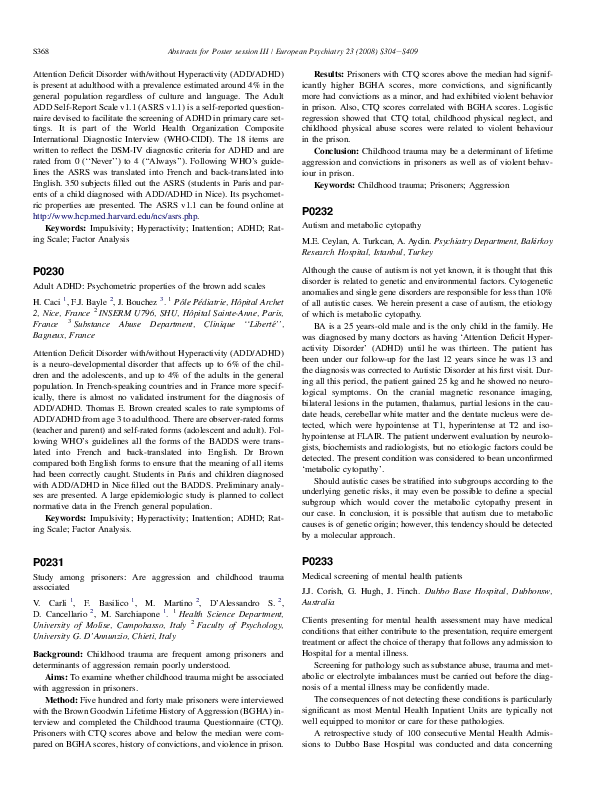 Pdf Adult Adhd Psychometric Properties Of The Brown Add Scales