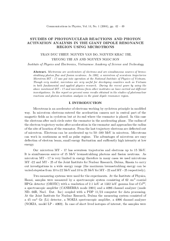 (PDF) Studies of Photonuclear Reactions and Photon Activation Analysis ...