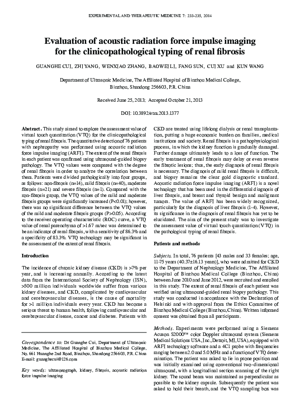 (PDF) Evaluation of Acoustic Radiation Force Impulse (ARFI) for ...