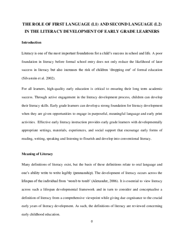 (PDF) THE ROLE OF FIRST LANGUAGE (L1) AND SECOND LANGUAGE (L2) IN THE LITERACY DEVELOPMENT OF ...