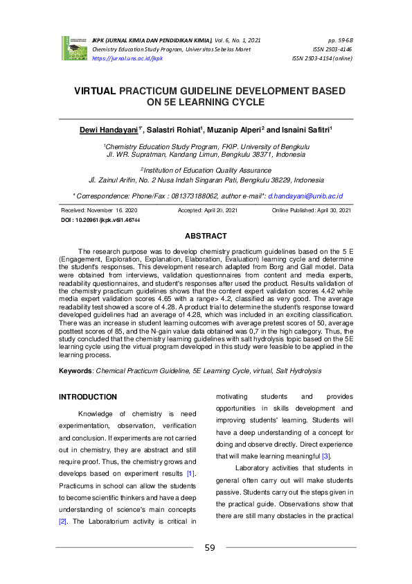 (PDF) Virtual Practicum Guideline Development Based on 5E Learning Cycle | Muzanip Alperi ...