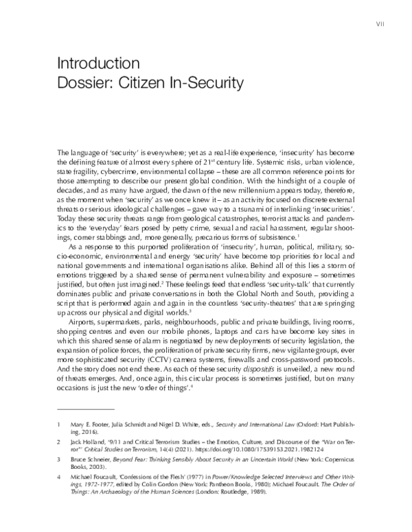 (PDF) Citizen In-Security: Introduction / Dossier