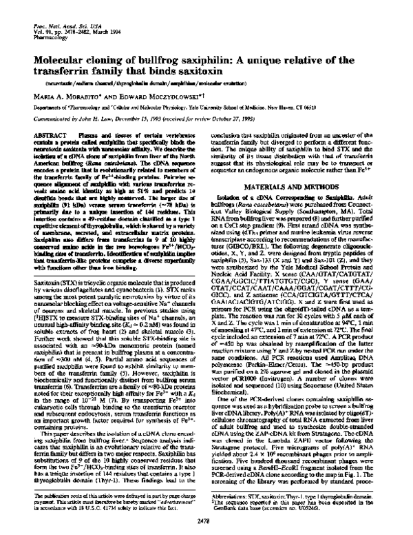 (PDF) Cloning and Functional Analysis of Saxiphilin, a Saxitoxin ...