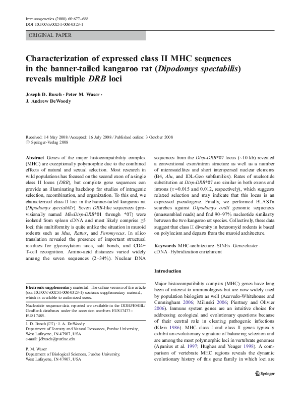 (PDF) Characterization of expressed class II MHC sequences in the ...