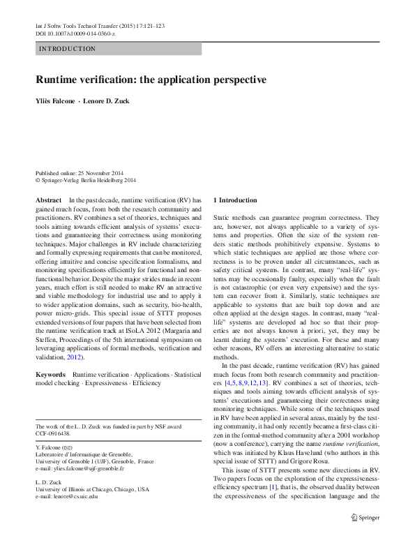 (PDF) Runtime verification: the application perspective