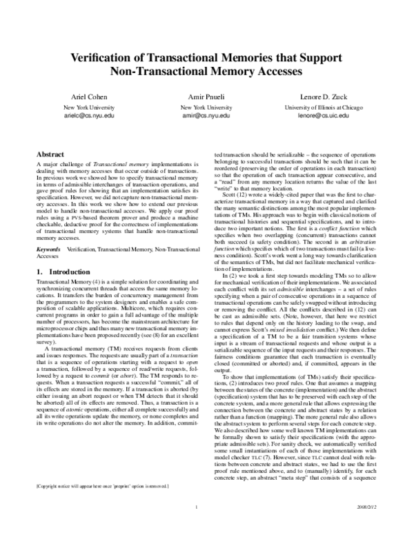 Pdf Verification Of Transactional Memories That Support Nontransactional Memory Accesses