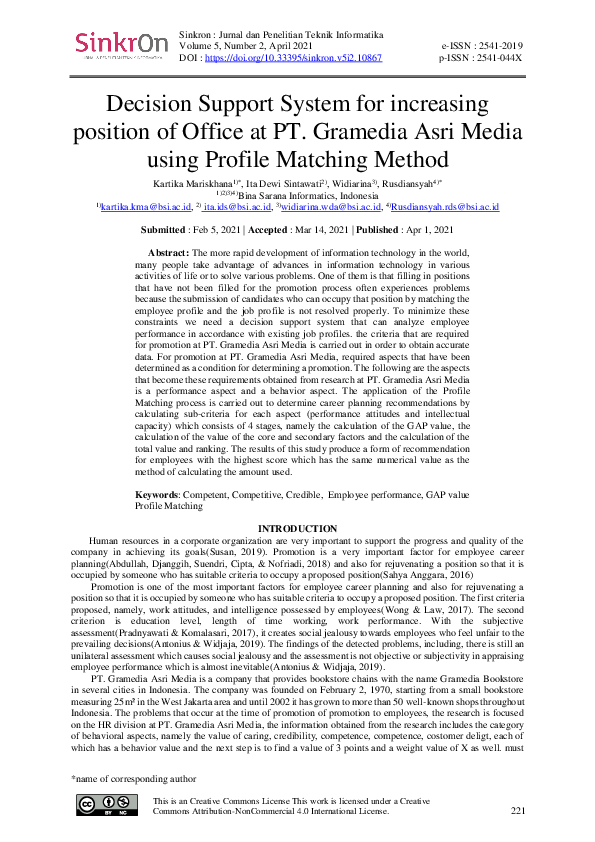 (PDF) Decision Support System for increasing position of Office at PT. Gramedia Asri Media using ...