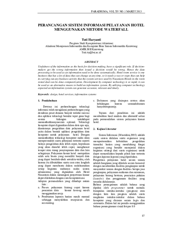 (PDF) Perancangan Sistem Informasi Pelayanan Hotel Menggunakan Metode ...