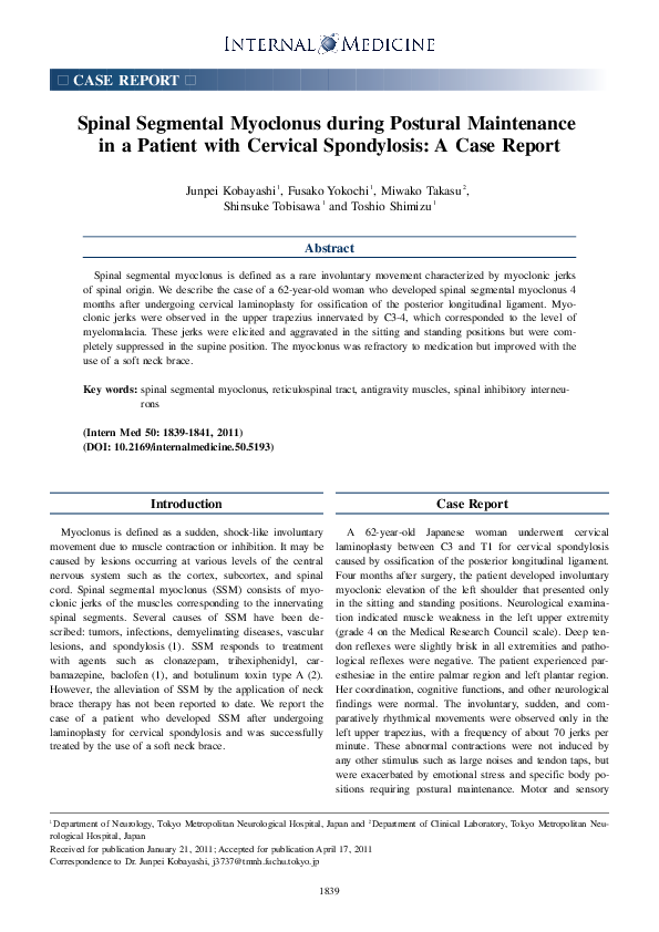 (PDF) Spinal Segmental Myoclonus during Postural Maintenance in a ...
