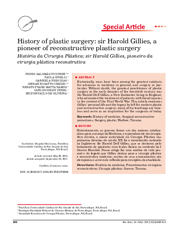 (PDF) History of plastic surgery: Sir Harold Gillies, a pioneer of ...